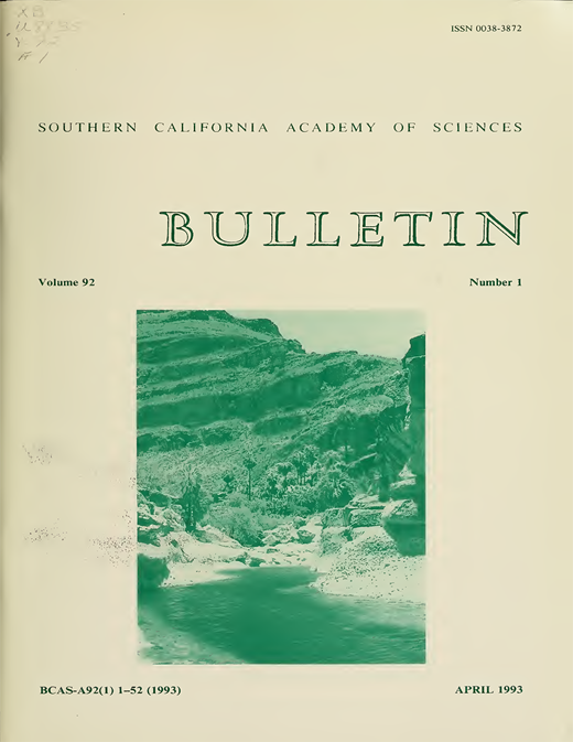 Volume 92 Issue 1 | Bulletin of the Southern California Academy of Sciences Volume 92 Issue 1 | Bulletin of the Southern California Academy of Sciences